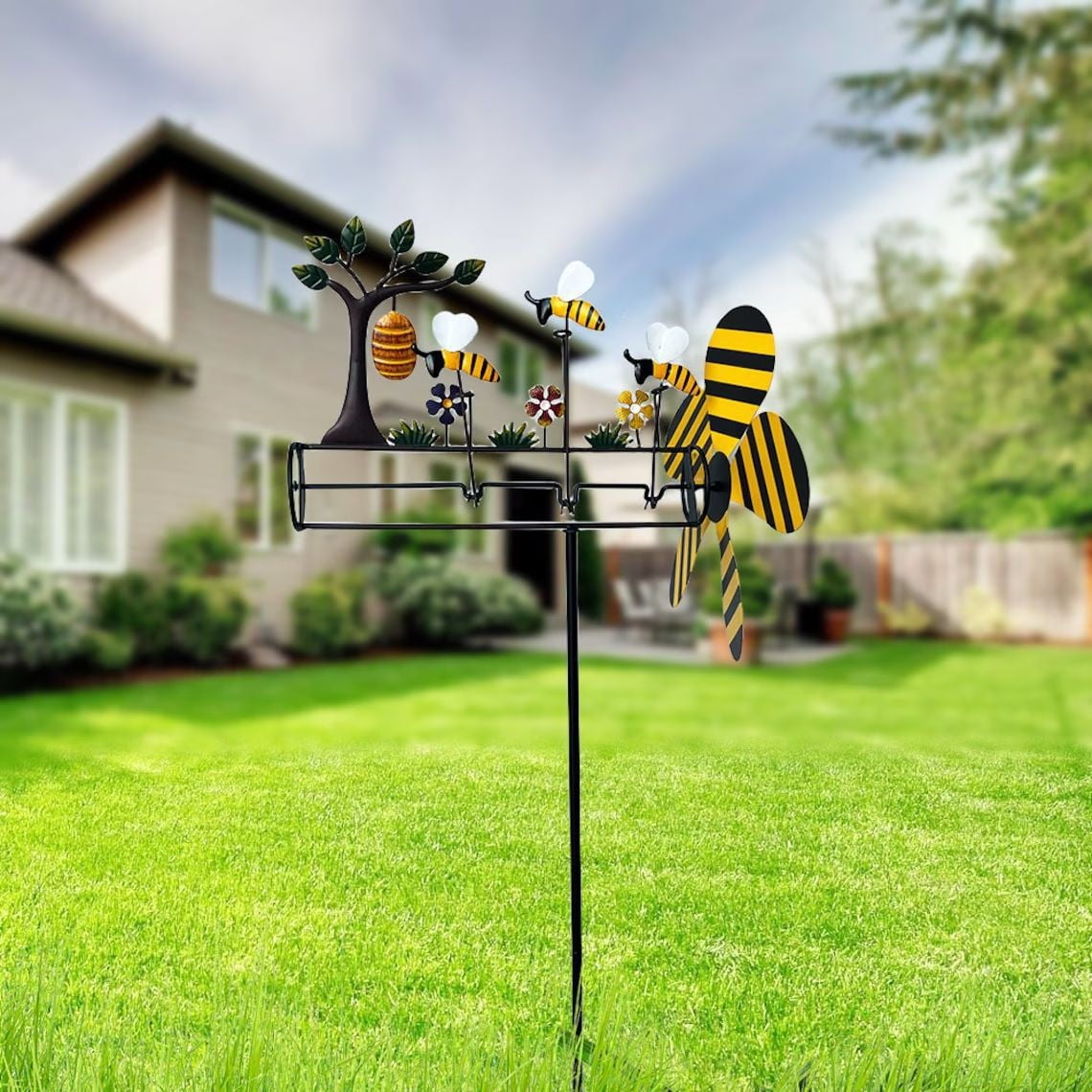 Metal Bee Windmill Three Little Bee Windmills Originality Outdoor Decor ...