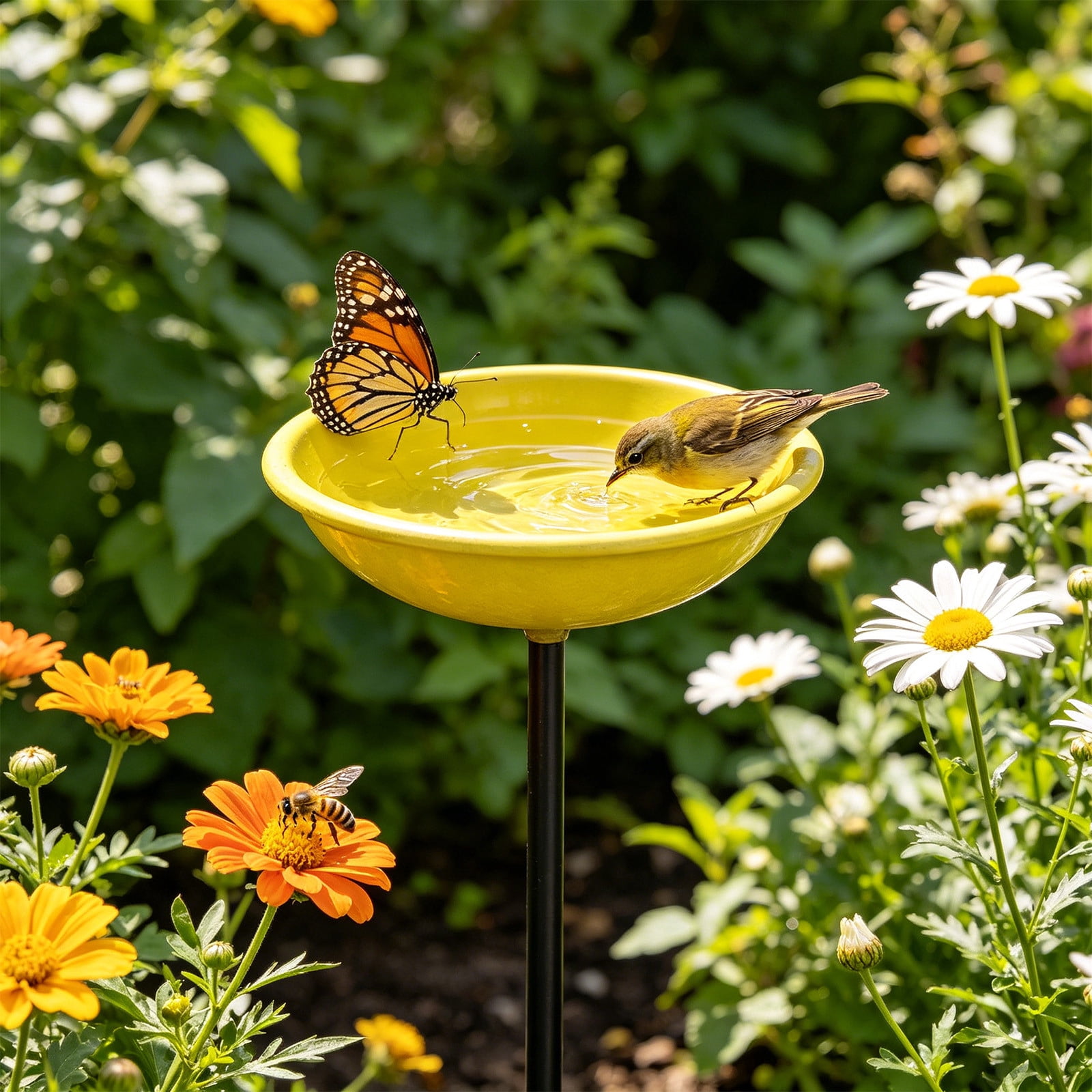 Metal Bird Bath, Garden Flower Stake, Pollinator Watering Station, All ...