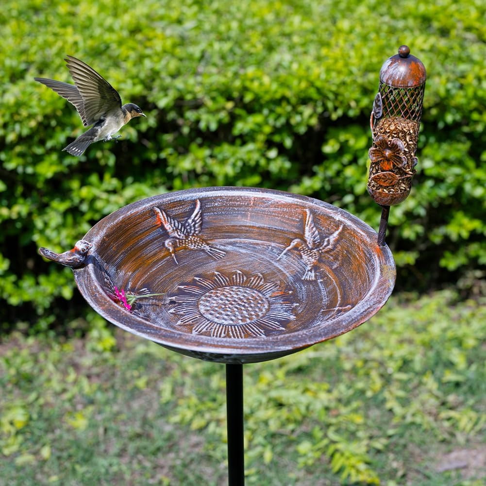 Metal Bird Bath with Garden Stake, 13" Lightweight Birdbath with ...