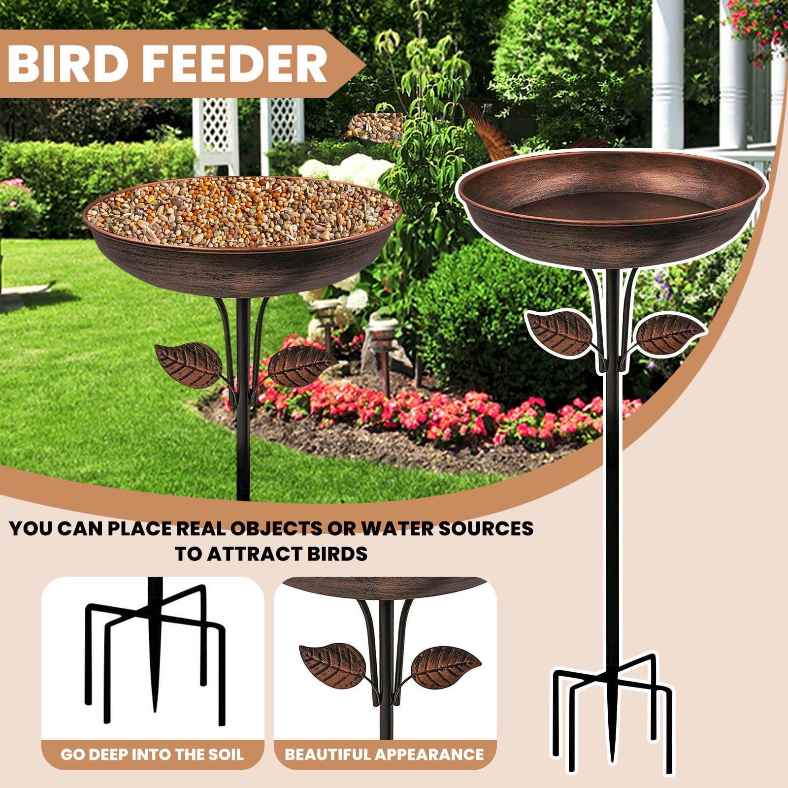 Metal Bird Bath for Outside, 36" Height Birdbath Bowl Standing Bird ...
