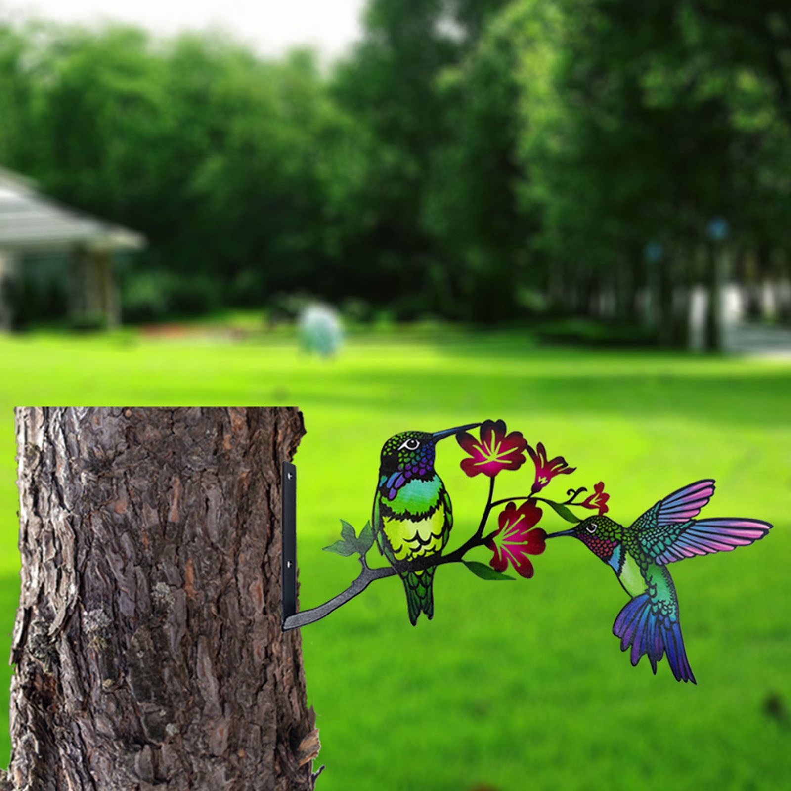 Metal Bird on a Branch Tree Art Colorful Steel Bird Ornaments Express ...