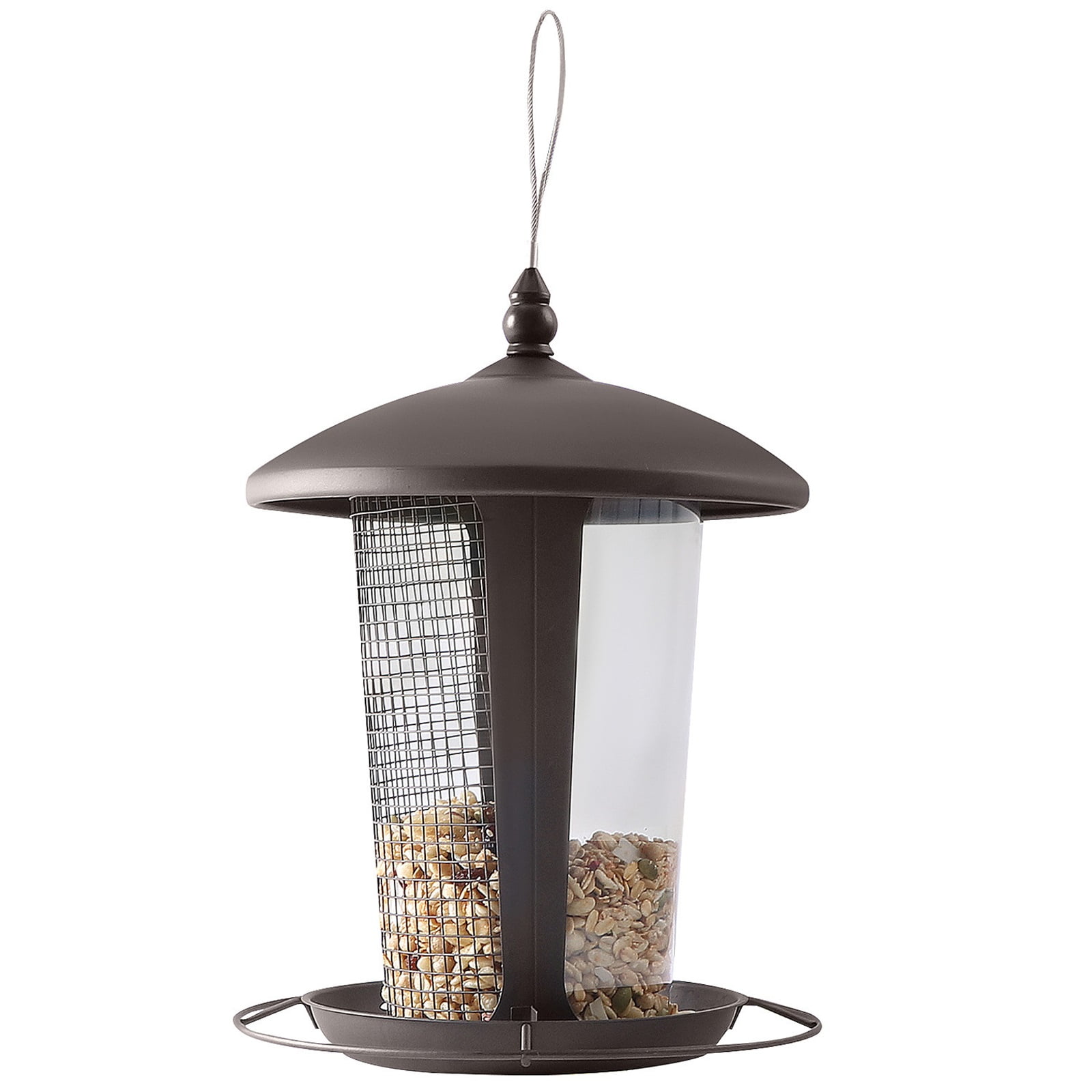 Metal Bird Feeder for Outdoor Hanging - Squirrel Proof Dual Chamber 3LB ...