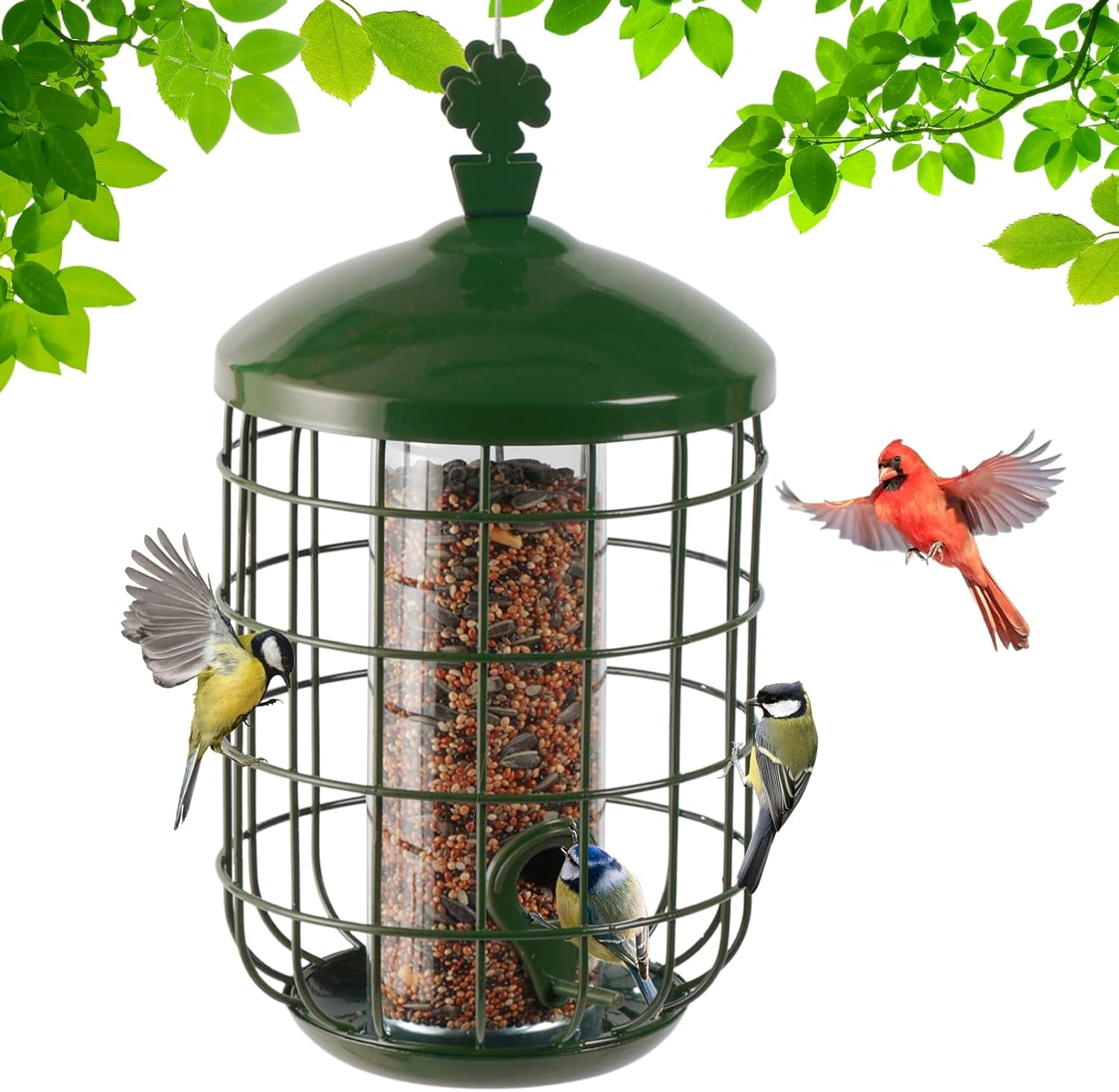 Metal Bird Feeders for Outdoors Hanging, Caged Tube Bird Feeder for ...