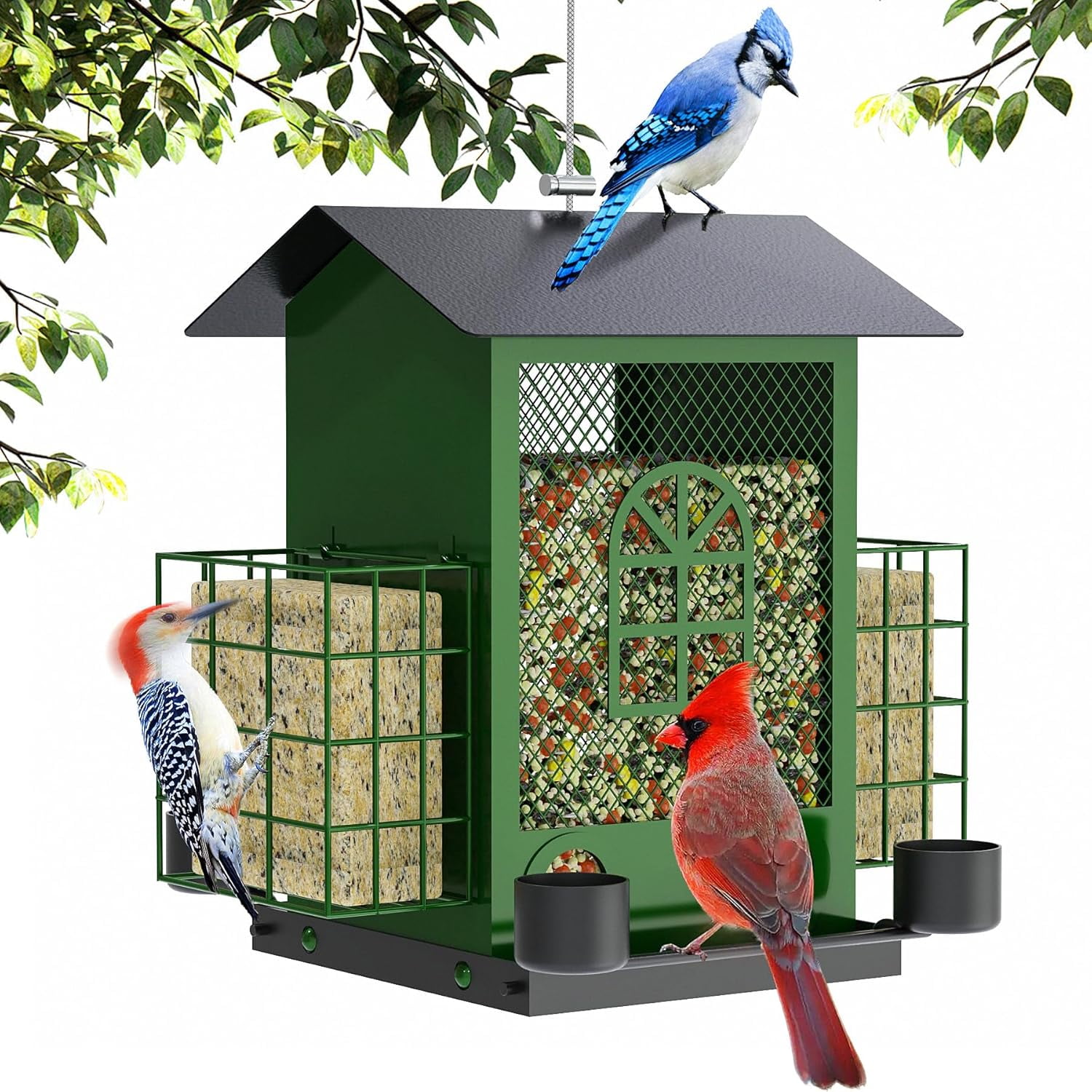 Metal Bird Feeders for Outdoors Hanging, Wild Bird Feeder with Squirrel ...