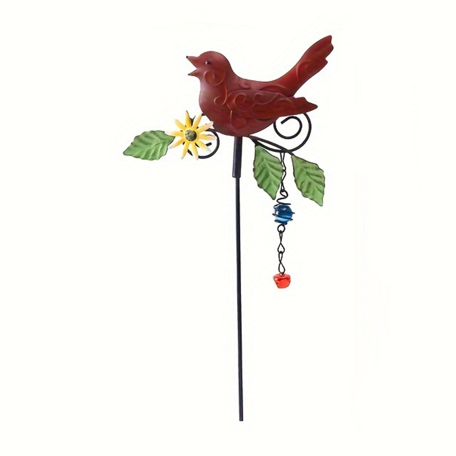 Metal Bird Garden Stake With Leaf And Flower Decorations, Bird Statue ...