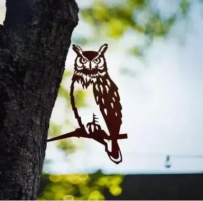 Metal Bird Tree Yard Decoration, Metal Crow/Owl, Steel Art, Garden ...