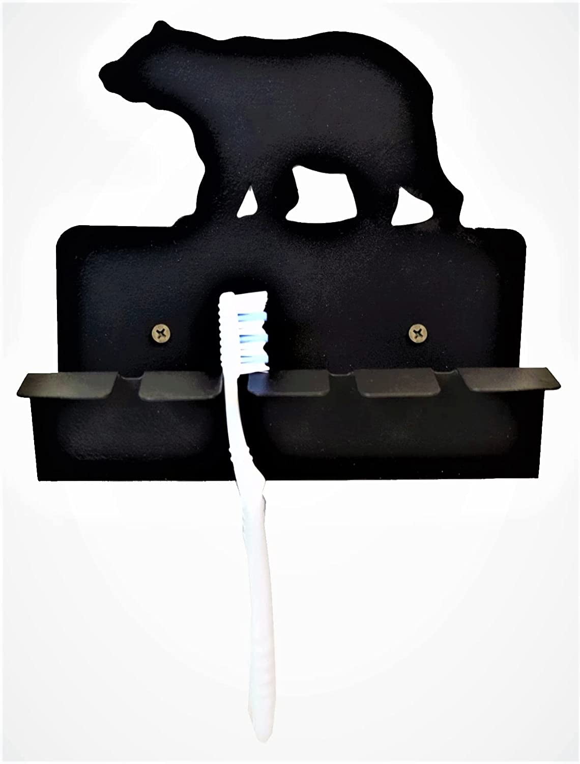 Metal Black Bear Toothbrush & Toothpaste Holder Wall Mounted Peg ...