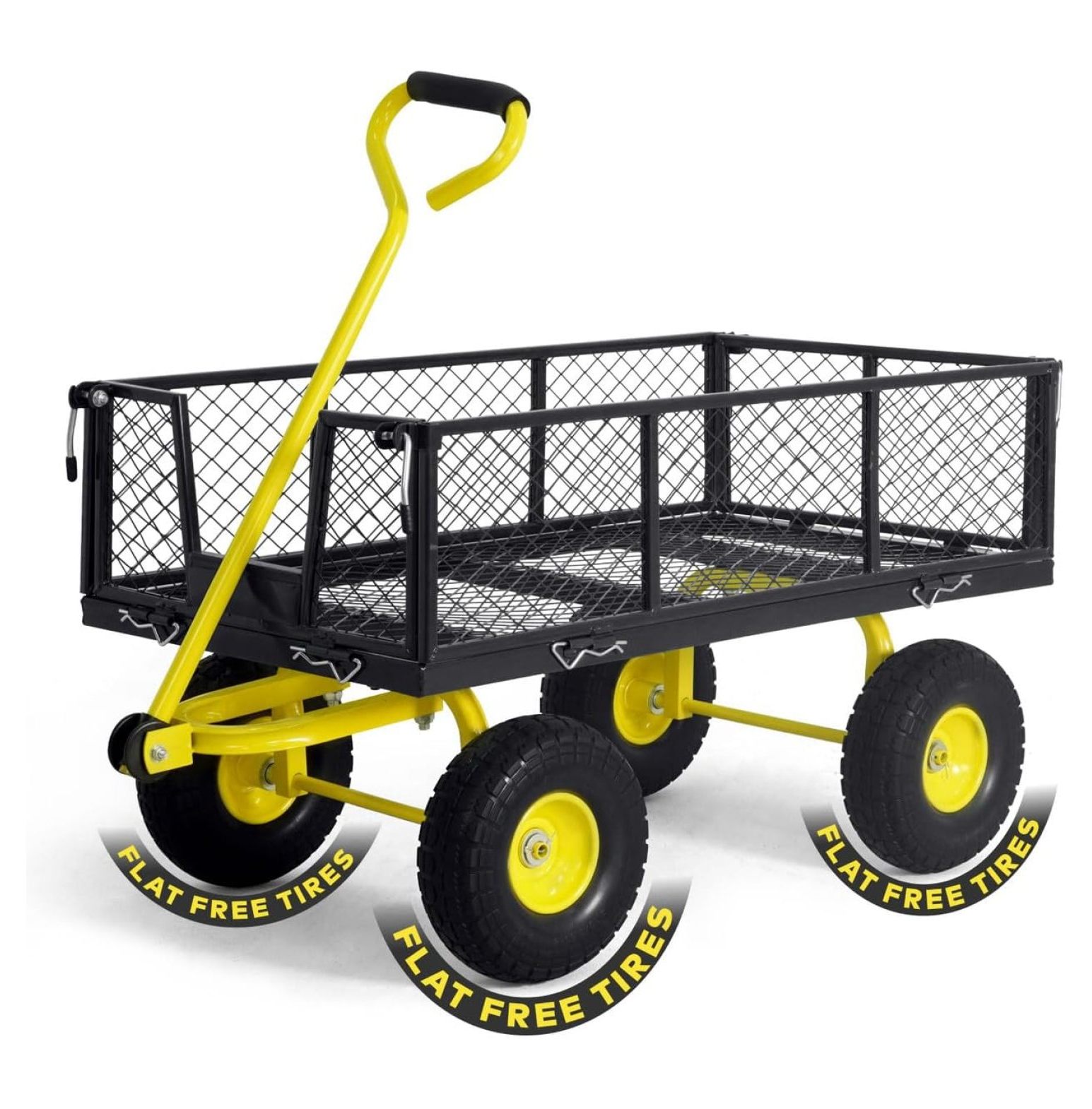 Metal Black Garden Cart, w/ 180° Adjustable Yellow Handle, w/Mat and ...