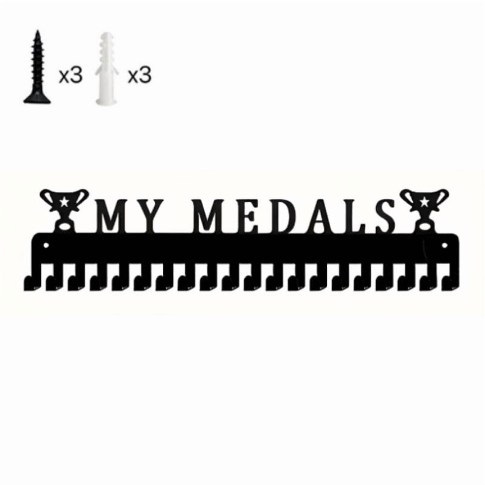 Metal Black Medal Display Rack Wall-Mounted Medal Hooks Holds 60 Medals ...