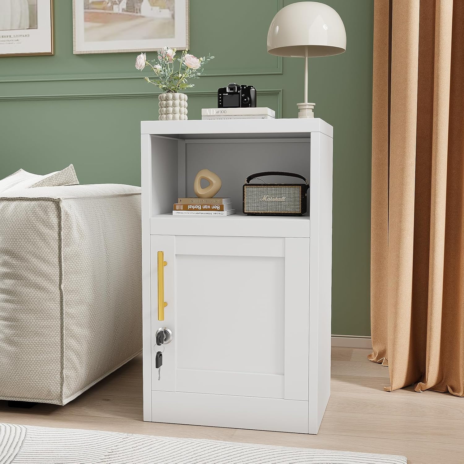 Metal Black Nightstand with Lock, Lock Storage Cabinet,28" Modern Side ...