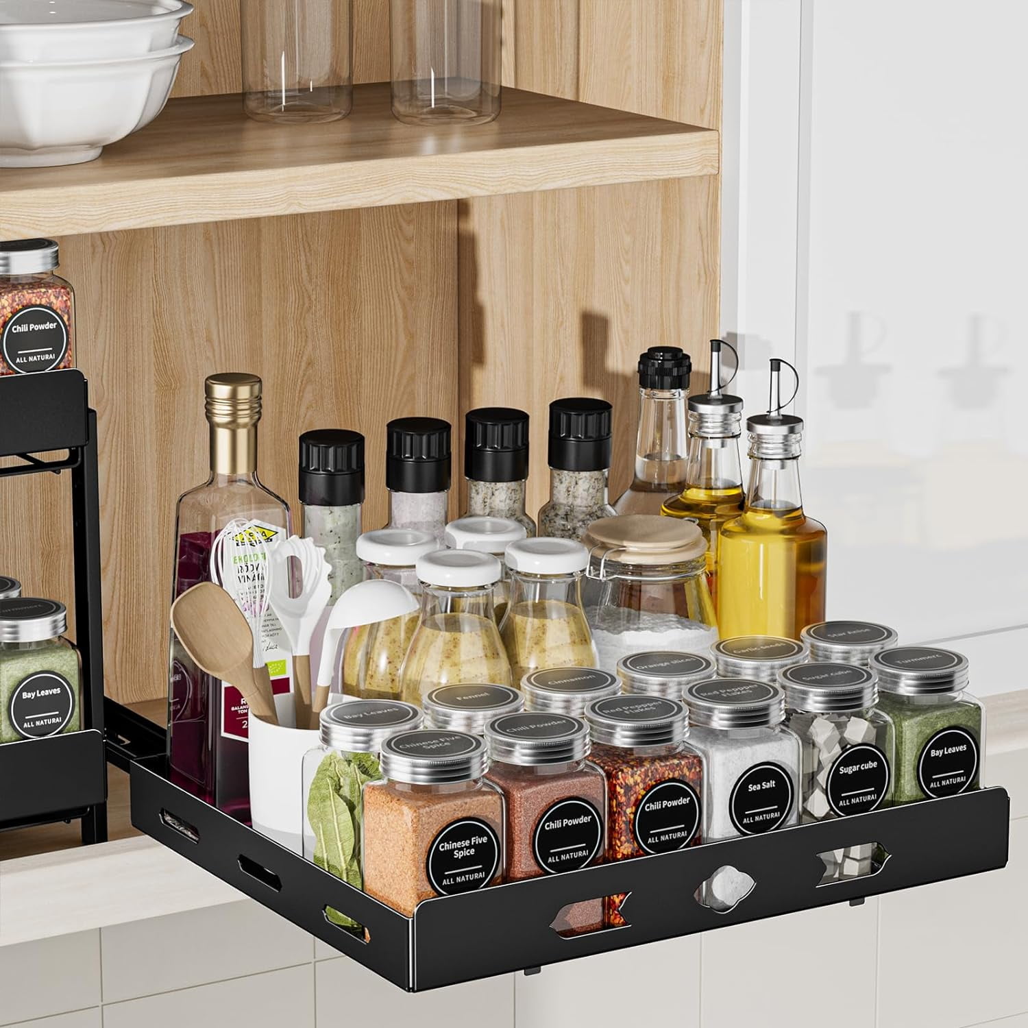 Metal Black Pull Out Spice Rack Organizer, Heavy Duty-Slide Out ...