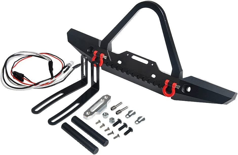 Metal Black RC Front Bumper with LED Lights Shackles TRX4, SCX10 ii 1/ ...
