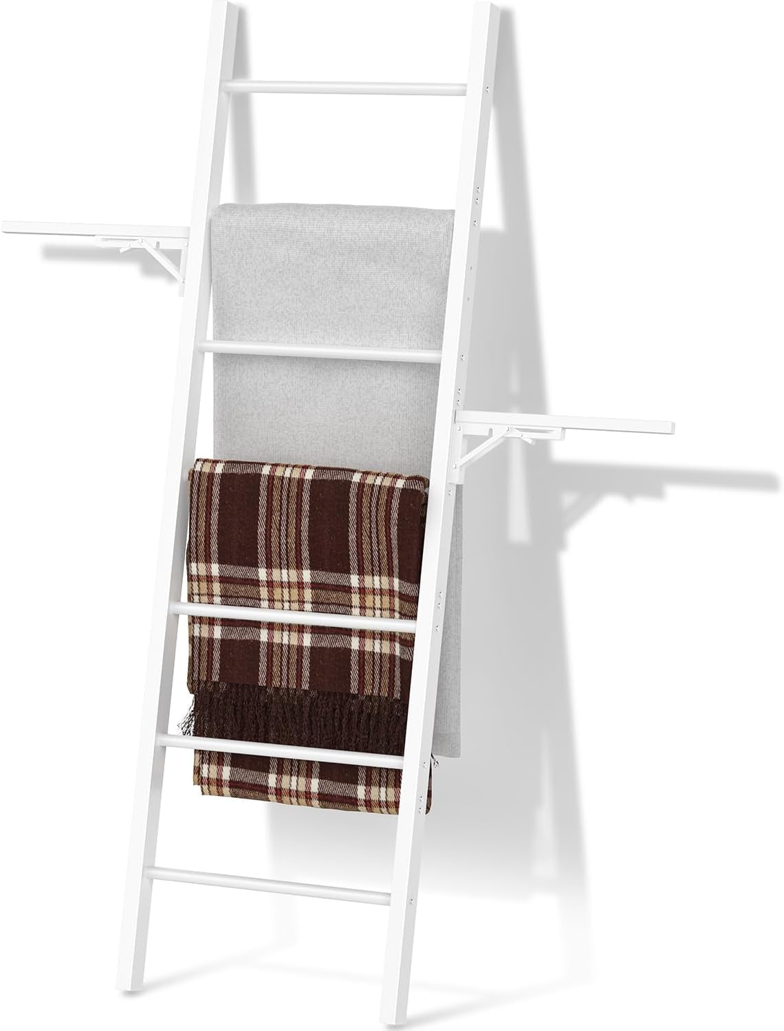 Metal Blanket Ladder, 7-Tier Towel Rack with Adjustable Side Rack ...
