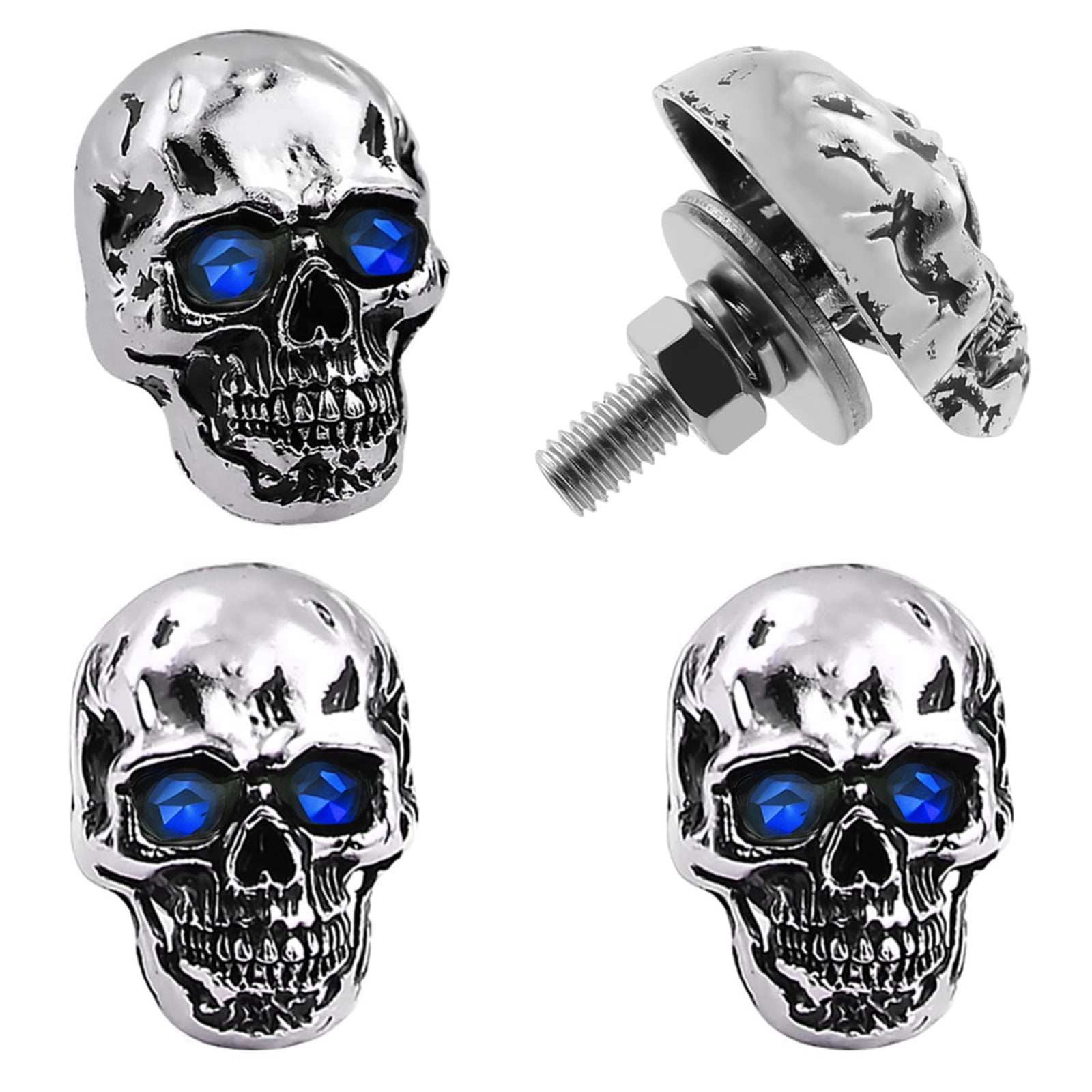 Metal Blue Eye Skull License Plate Fasteners Screw Caps with Nuts ...