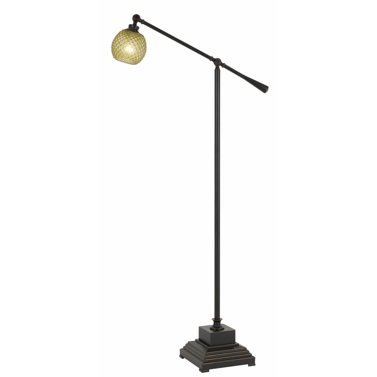 Metal Body Floor Lamp with Adjustable Arm and Textured Glass Shade ...