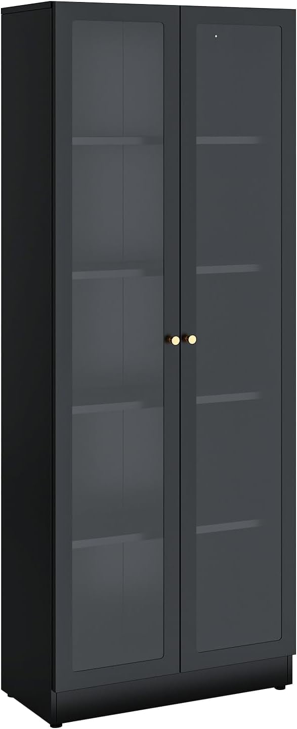 Metal Bookcase with Doors and Adjustable Shelves, 70.87" H Tall ...