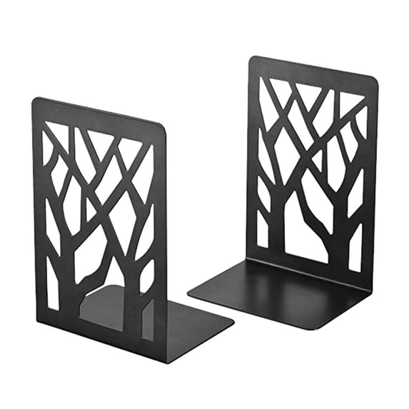 Metal Bookends,Black Metal Book Stands with Hollow Tree Design and Anti ...
