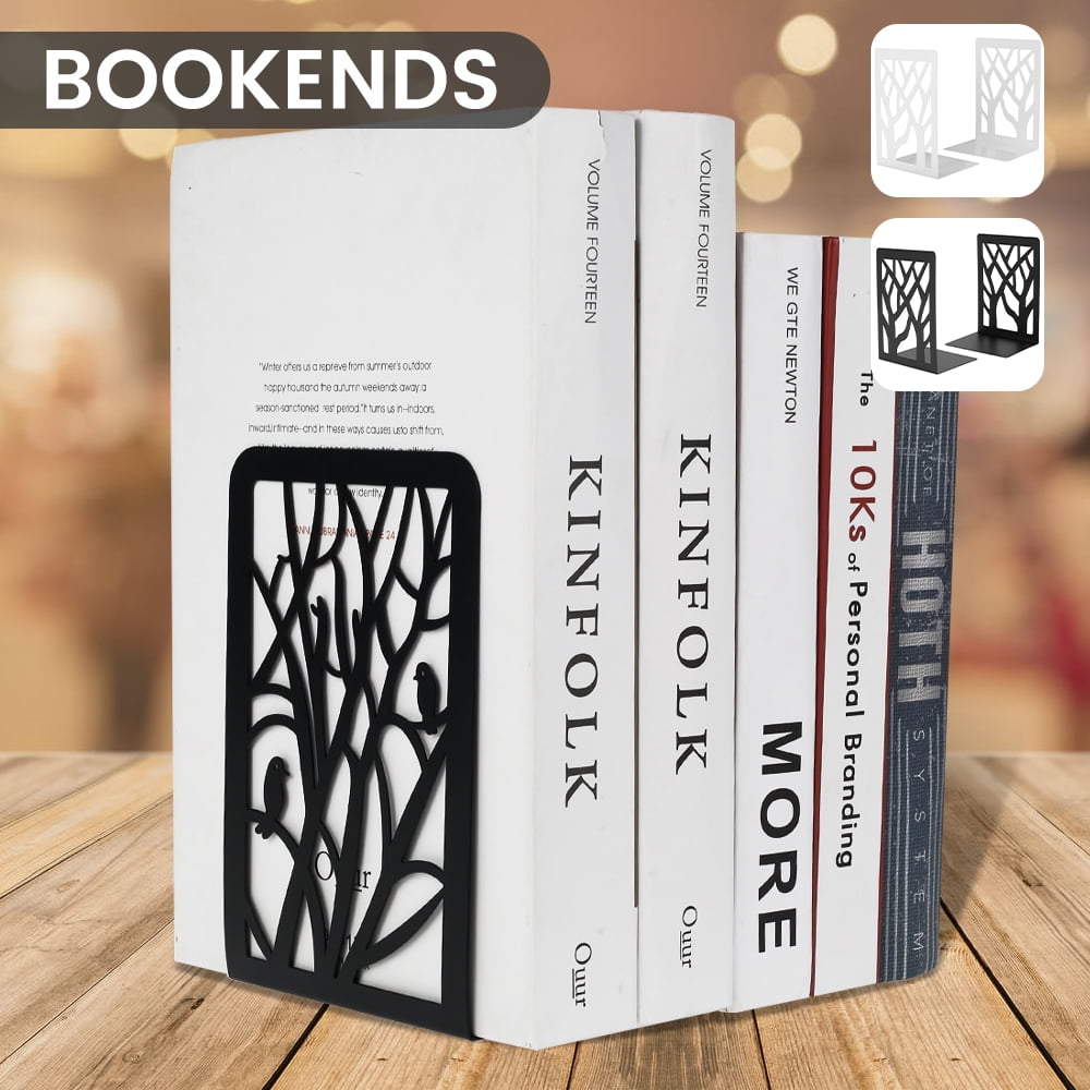 Metal Bookends Heavy Duty Book Ends Nonskid Bookend Supports Shelf ...