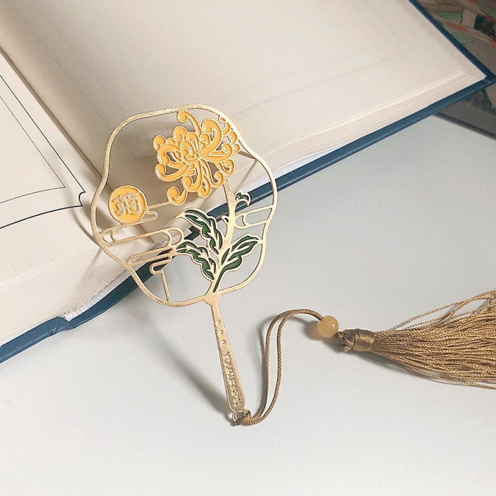 Metal Bookmarks with Chain,Classic Chinese Fan Shape Bookmarks for Book ...