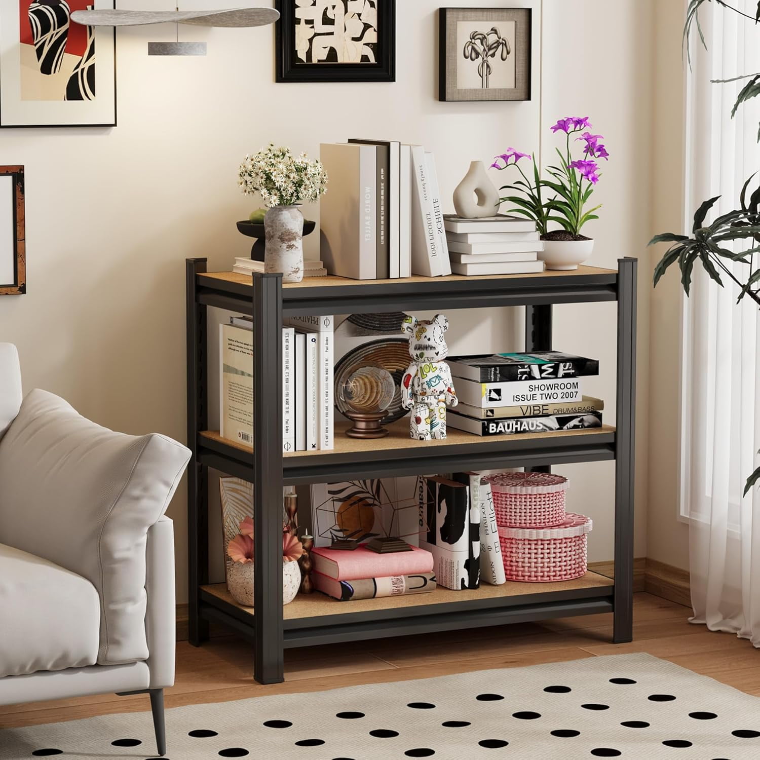 Metal Bookshelf, 3 Tier Small Bookshelf and Bookcase, Freestanding ...