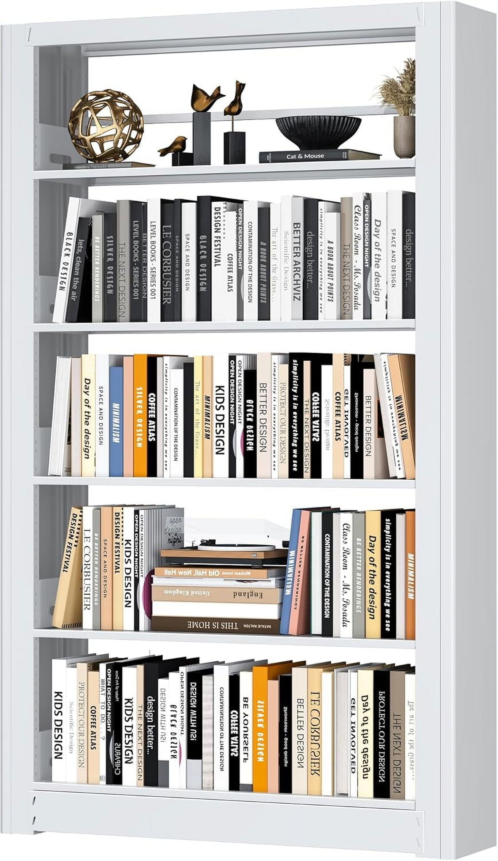 Metal Bookshelf,5-Tier Bookcase with Adjustable Shelves,69” Tall ...
