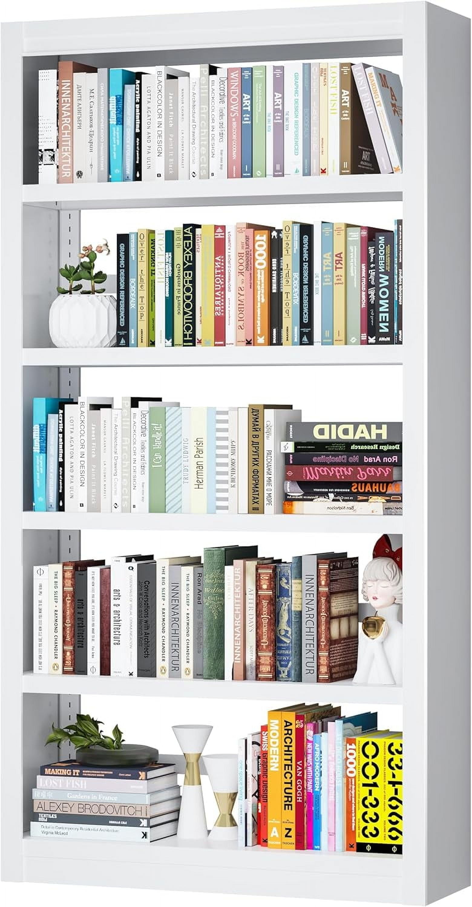 Metal Bookshelf - Adjustable White Bookcase, 5 Tier Book Shelf, Heavy ...