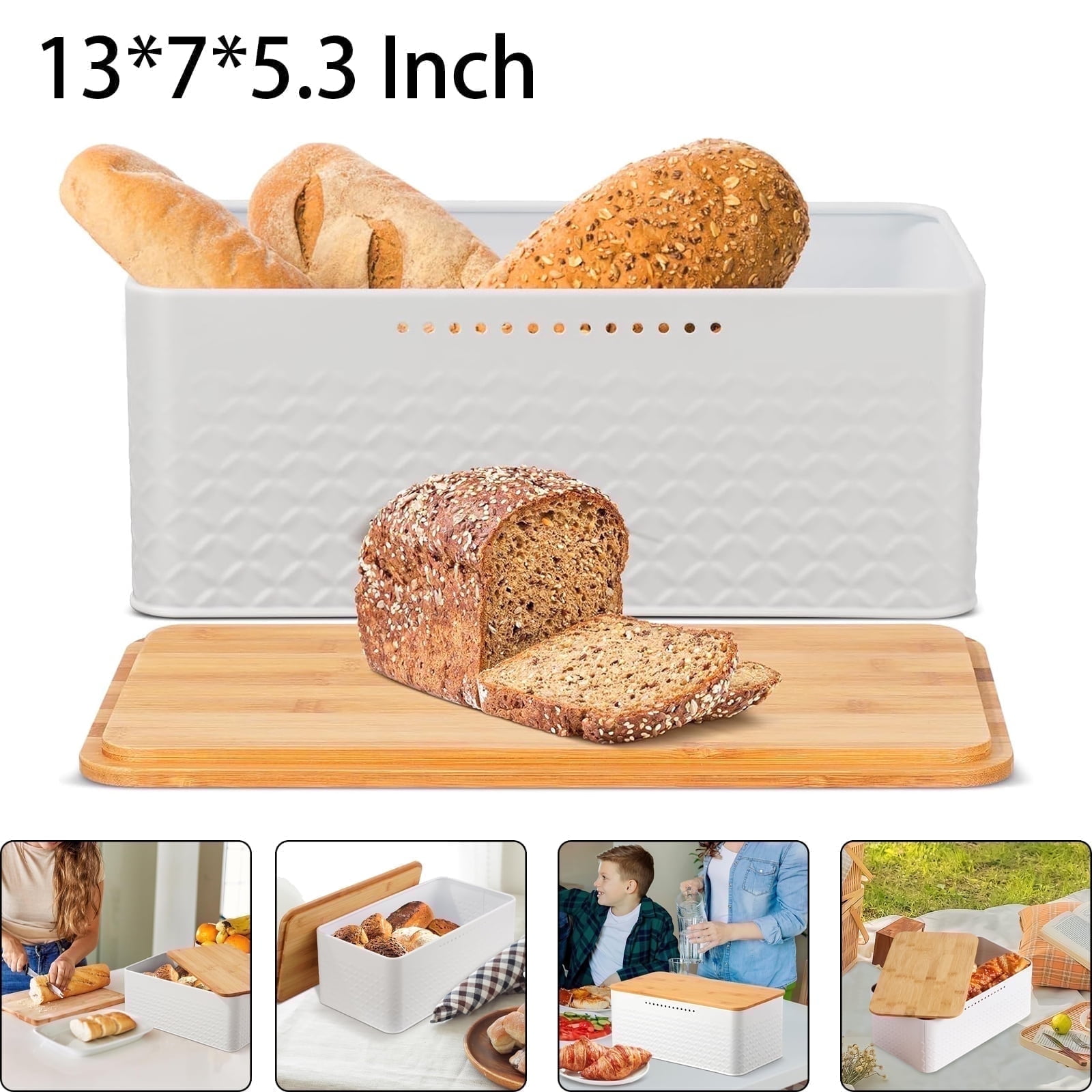 Metal Bread Box for Kitchen Counter, Bread Storage Container with ...