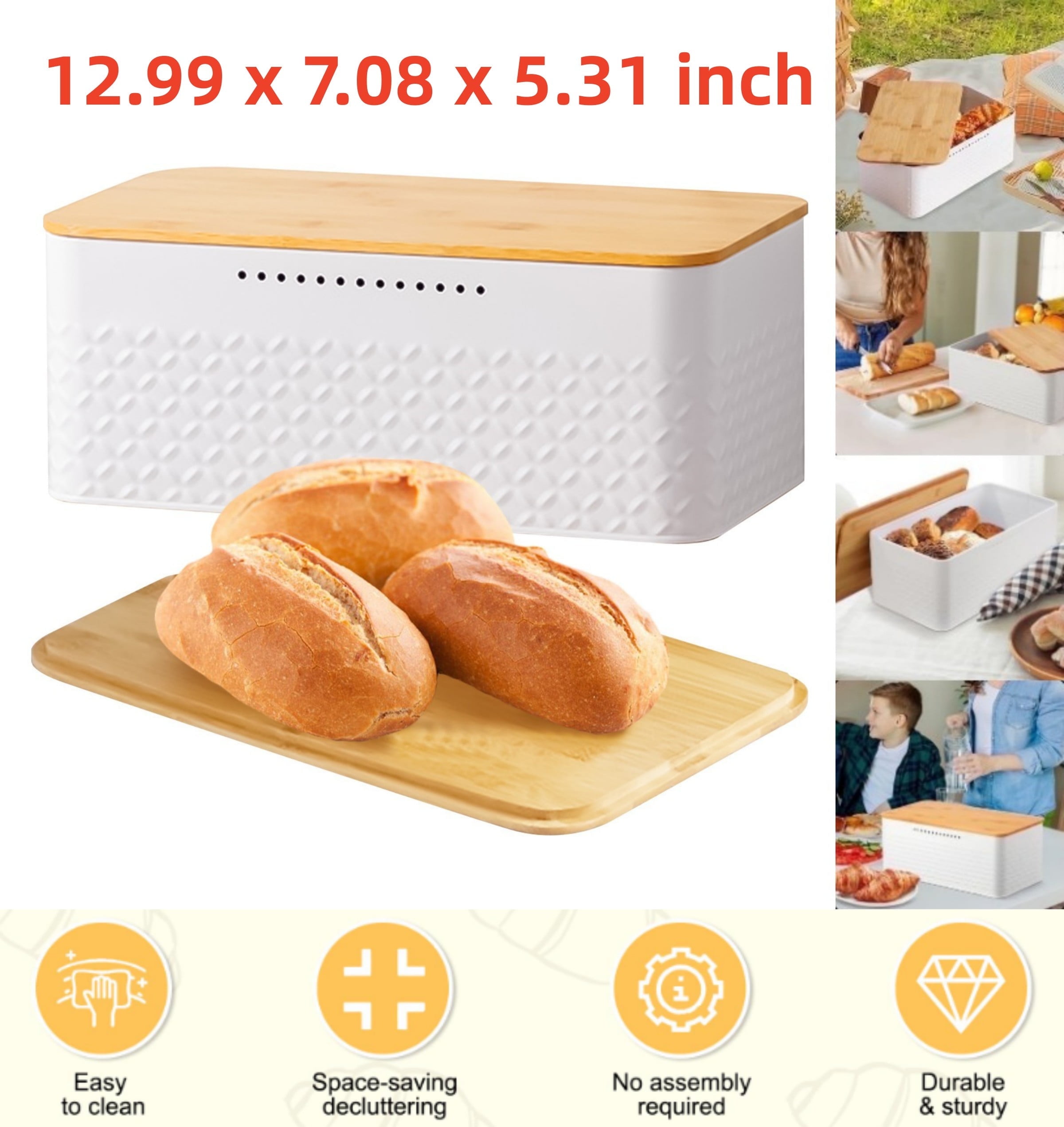 Metal Bread Box for Kitchen Counter, Bread Storage Container with ...