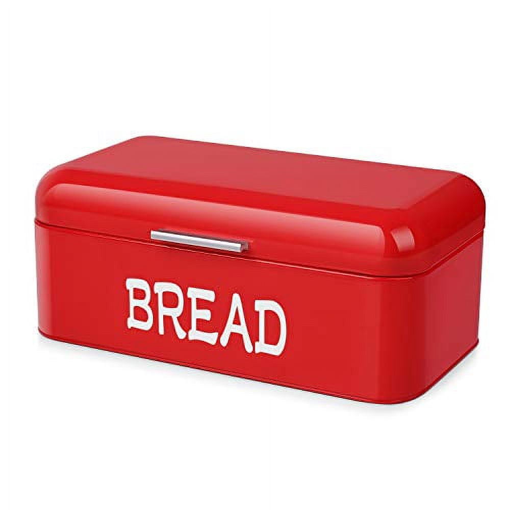 Metal Bread Box for Kitchen Countertop (Red) Rustic Farmhouse Bread Bin ...