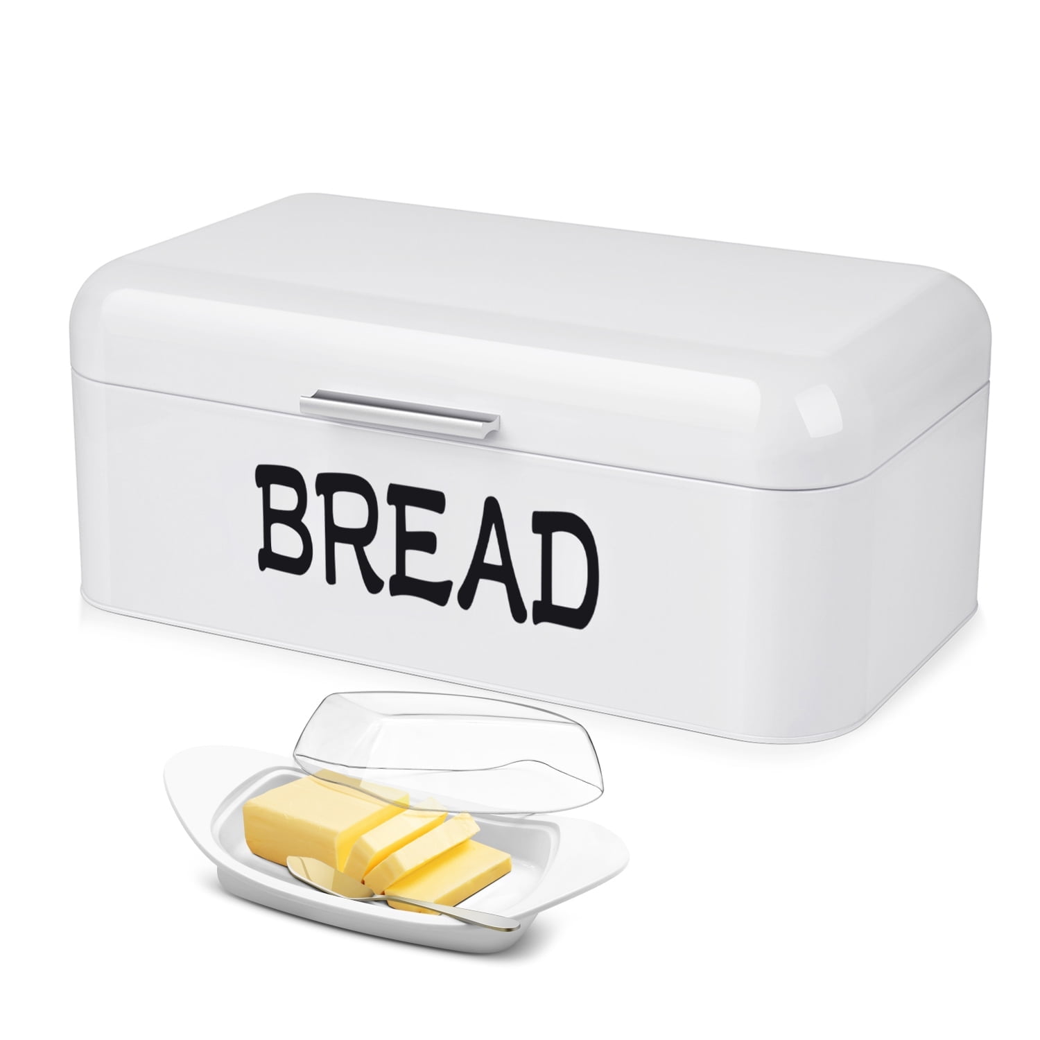 Metal Bread Box for Kitchen Countertop (White) Rustic Farmhouse Bread ...