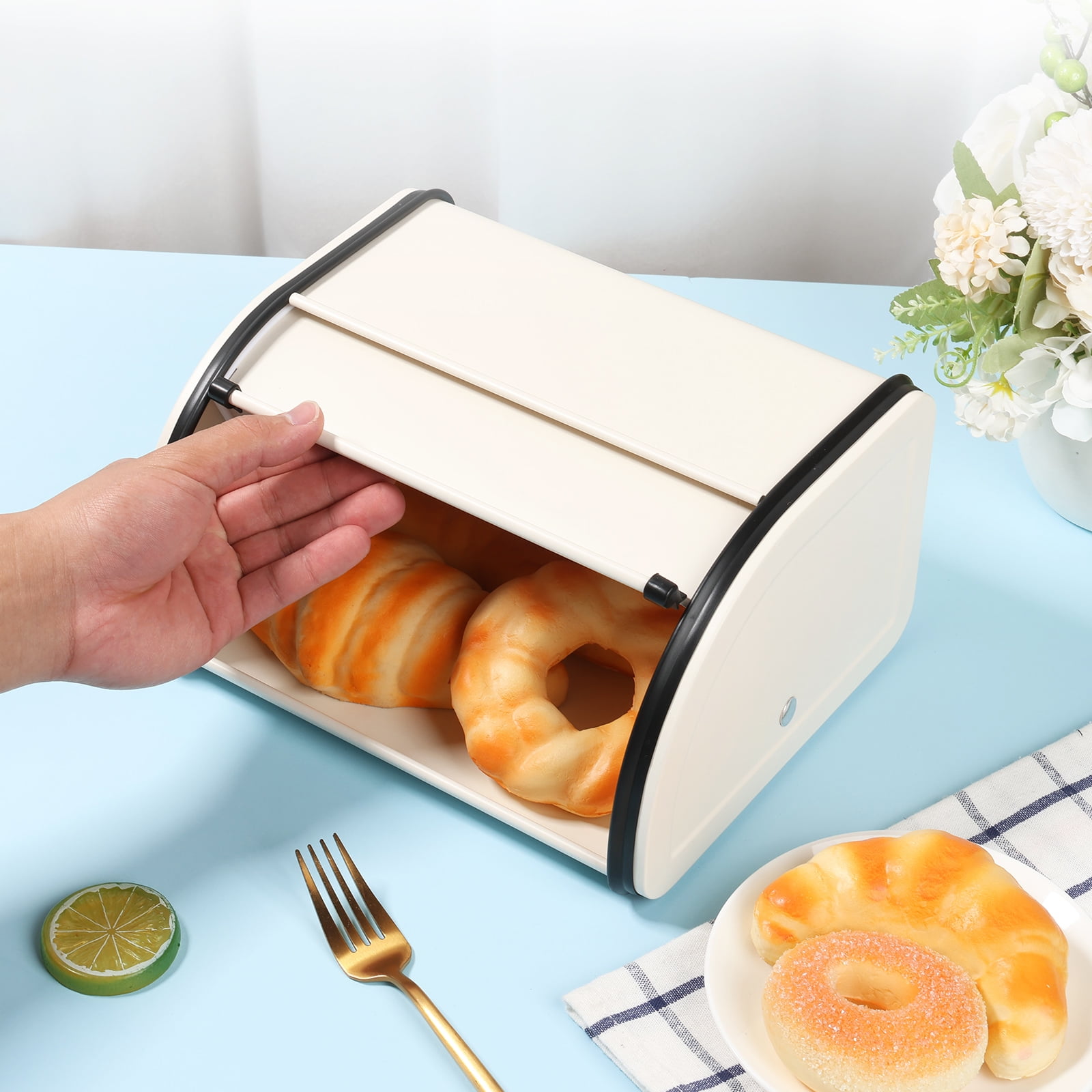Metal Bread Box with Lid Vintage Bread Bin Bread Holder Box Portable ...