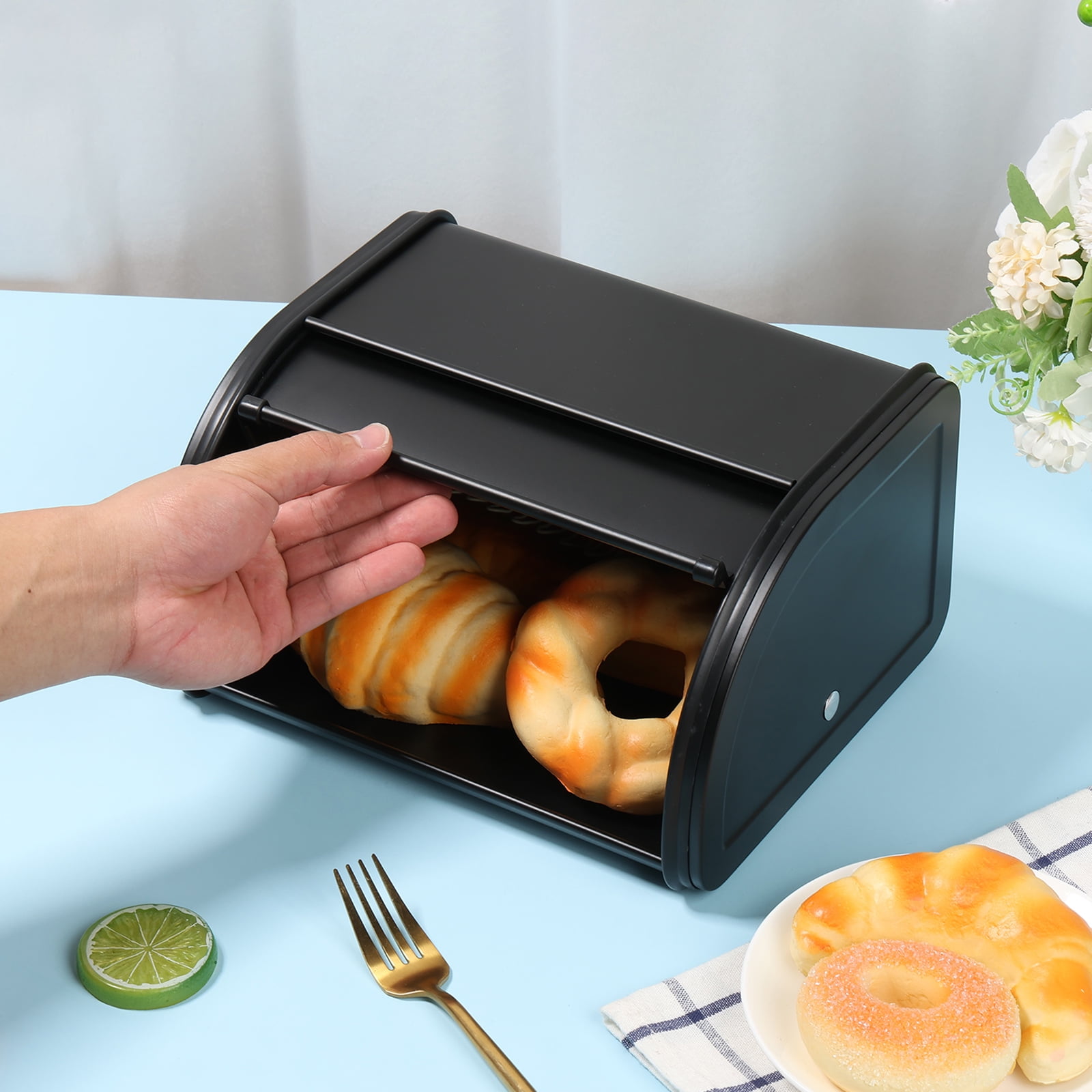 Metal Bread Box with Lid Vintage Bread Bin Bread Holder Box Portable ...