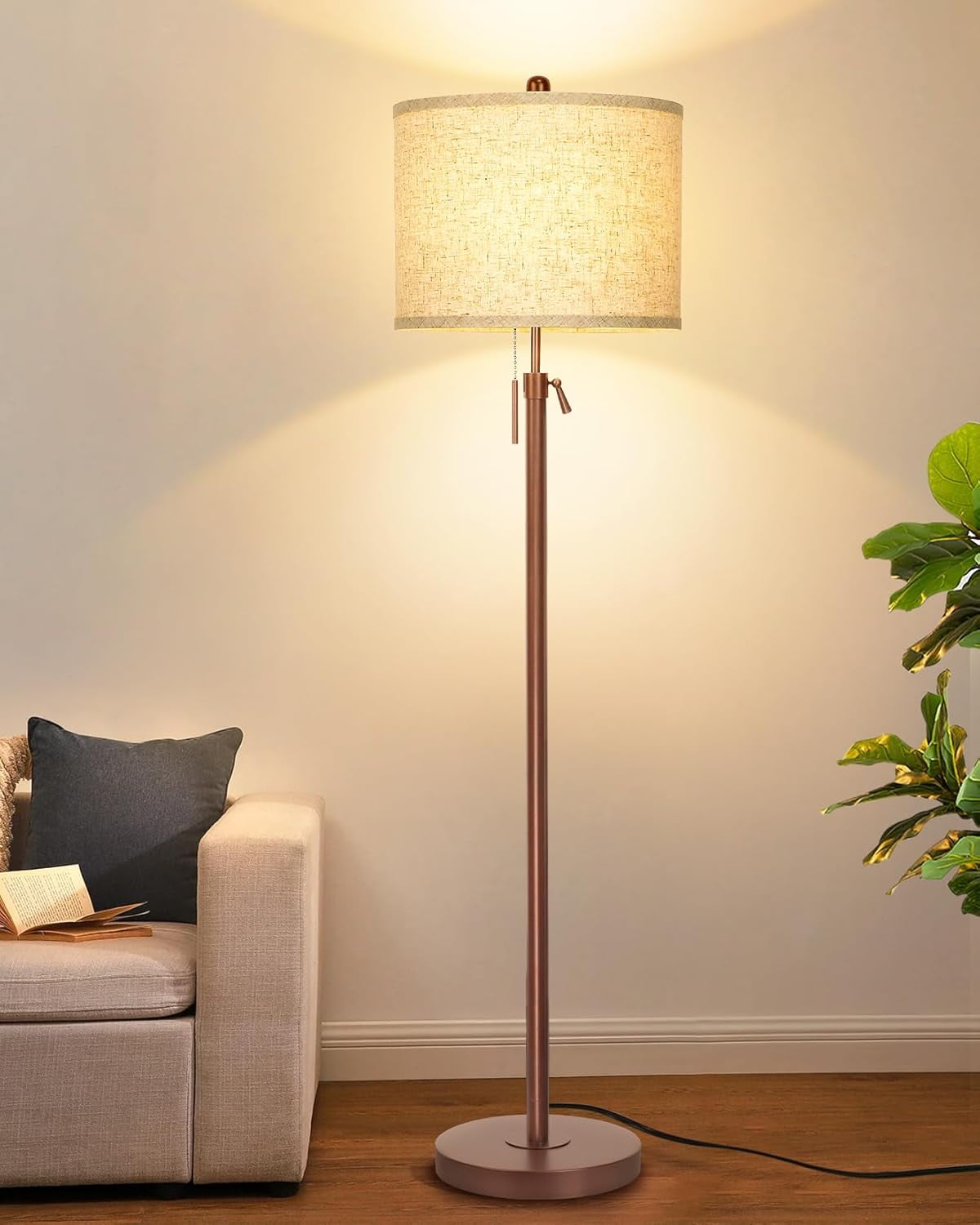 Metal Brown Floor Lamp for Living Room, Adjustable Height Standing Lamp ...