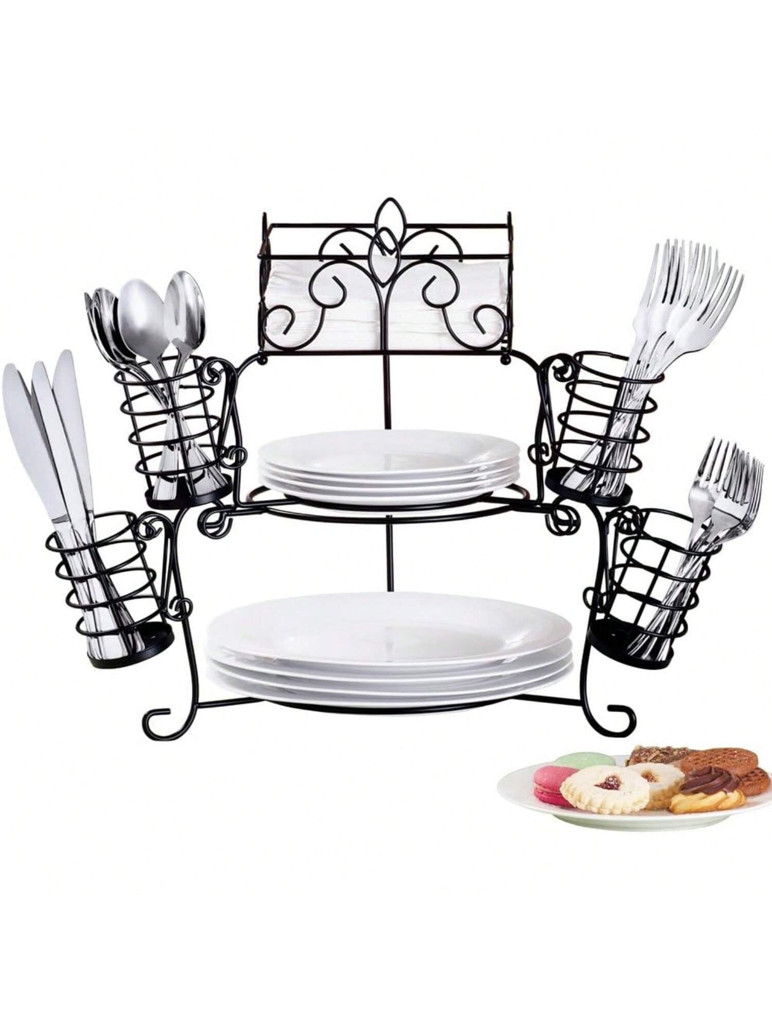 Metal Buffet Organizer With Scroll Design, 7-Piece Set For Plates ...