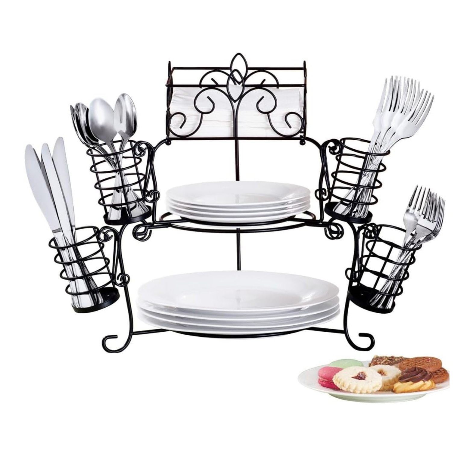 Metal Buffet Organizer with Scroll Design, 7-Piece Set for Plates ...