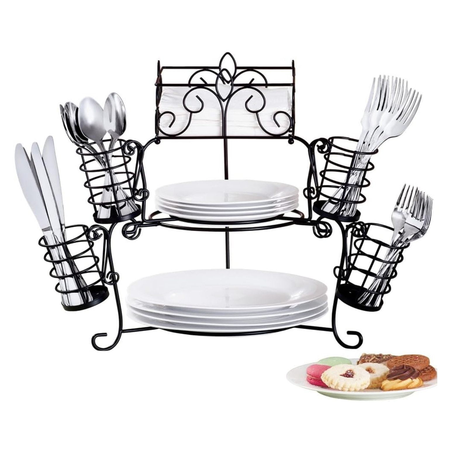Metal Buffet Organizer with Scroll Design, 7-Piece Set for Plates ...