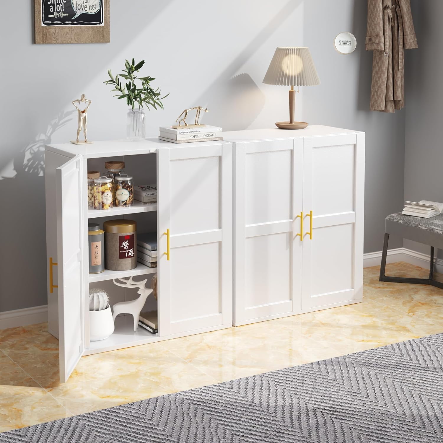 Metal Buffet Sideboard with Doors and Adjustable Shelves,Kitchen ...