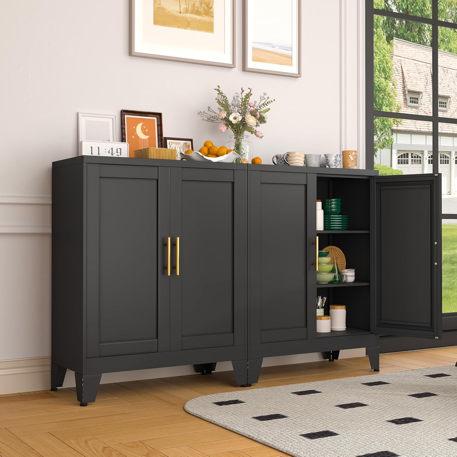 Metal Buffets Sideboards Cabinet with 2Doors and Adjustable Shelves ...