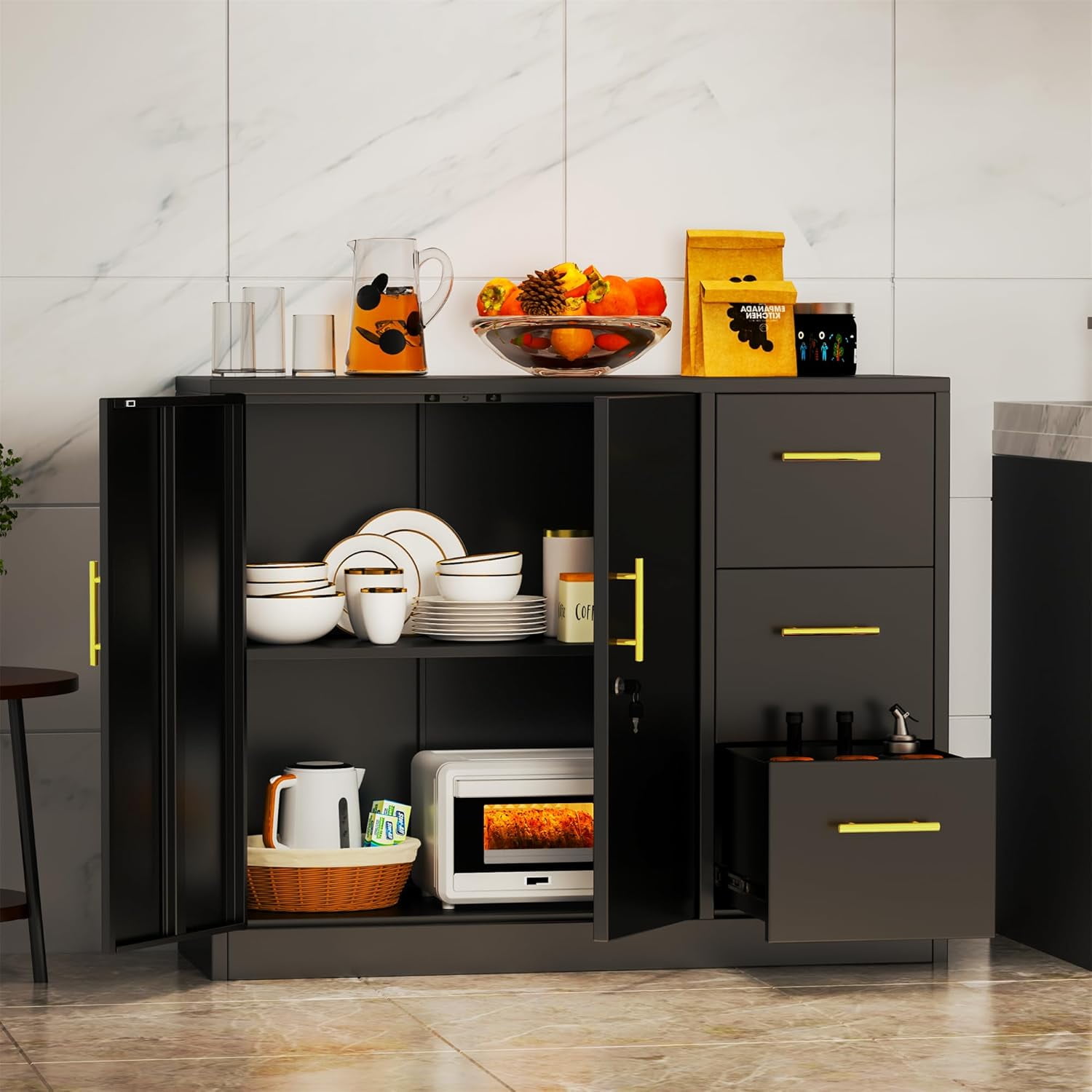 Metal Buffets Sideboards Cabinet with 2Doors and Adjustable Shelves ...