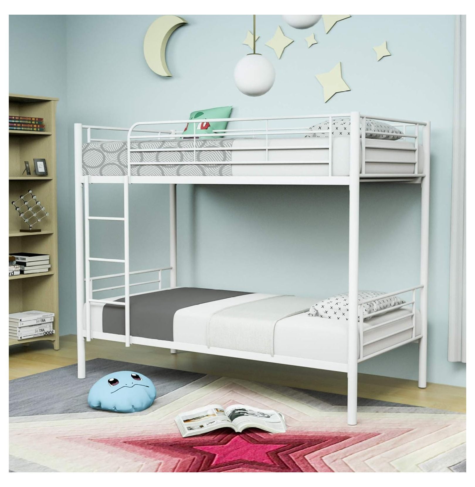 Metal Bunk Bed Over - with Removable Ladder and Guard Rail- Space ...