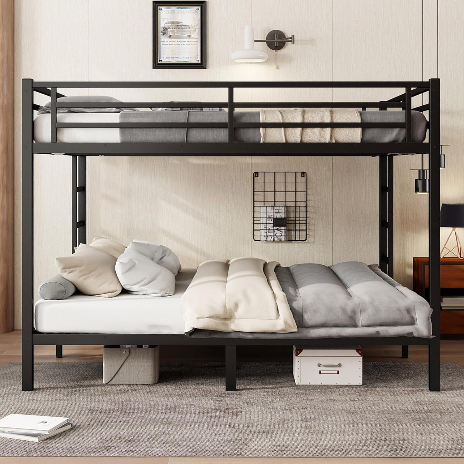 Metal Bunk Bed with Trundle Twin Over Twin Bunk Bed Frame with Ladder ...