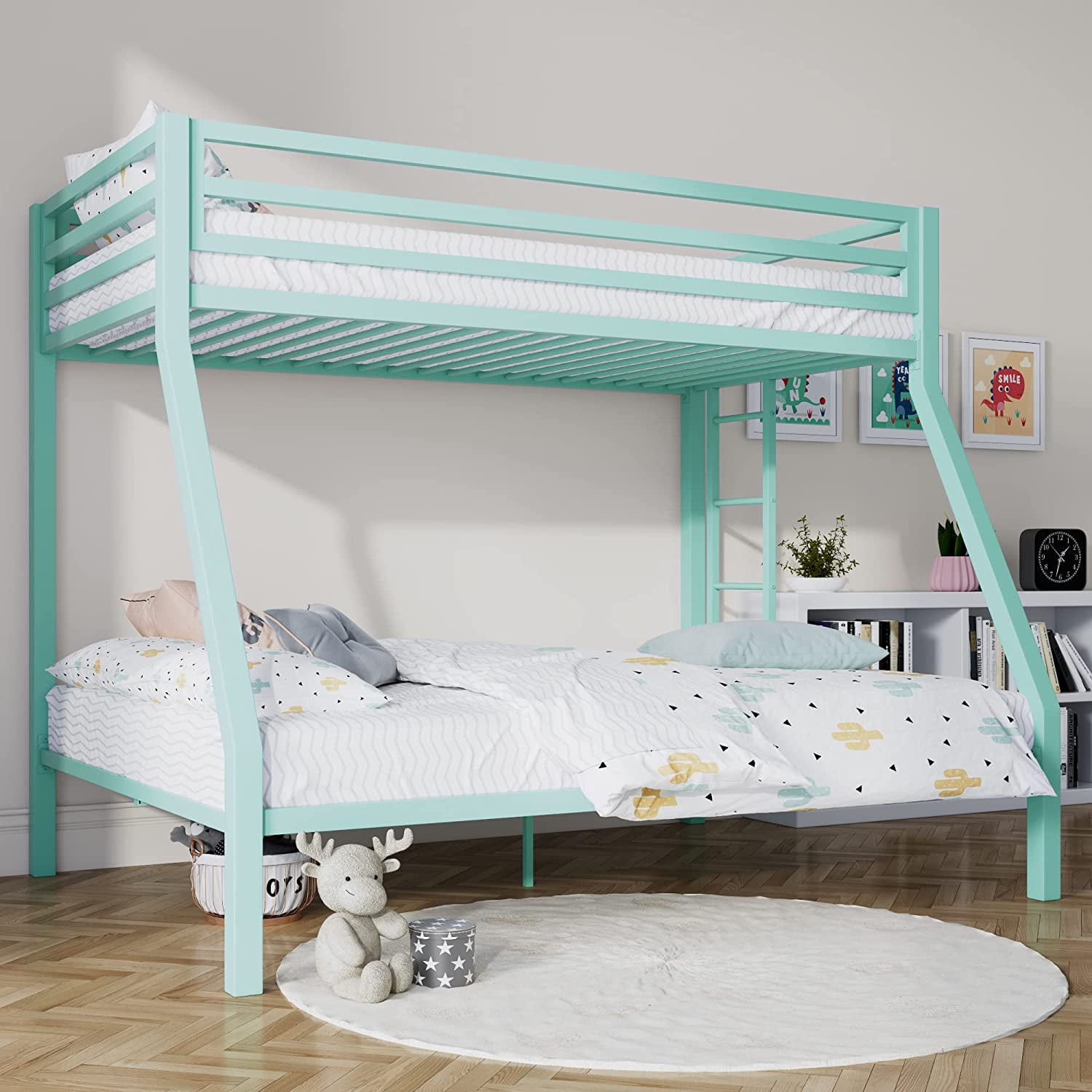 Metal Bunk Bed Twin Over Full Size with Removable Stairs, Heavy Duty ...