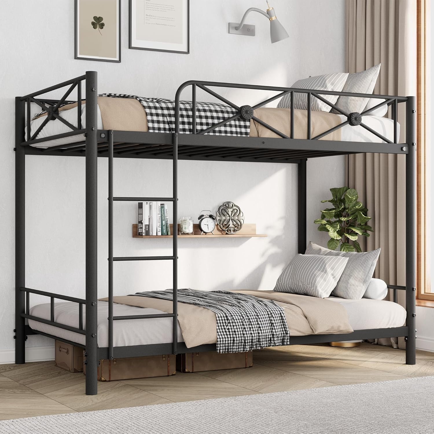 Metal Bunk Bed Twin Over Twin, Modern Heavy Duty Bunkbeds with Safety ...
