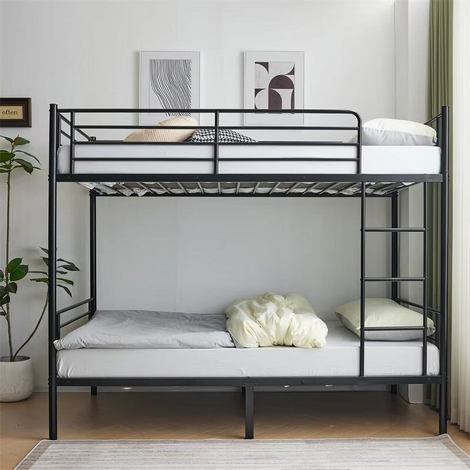 Metal Bunk Beds, Twin Over Twin Bunk Bed Frame with Ladder and Full-Length Guardrail, Heavy-Duty ...
