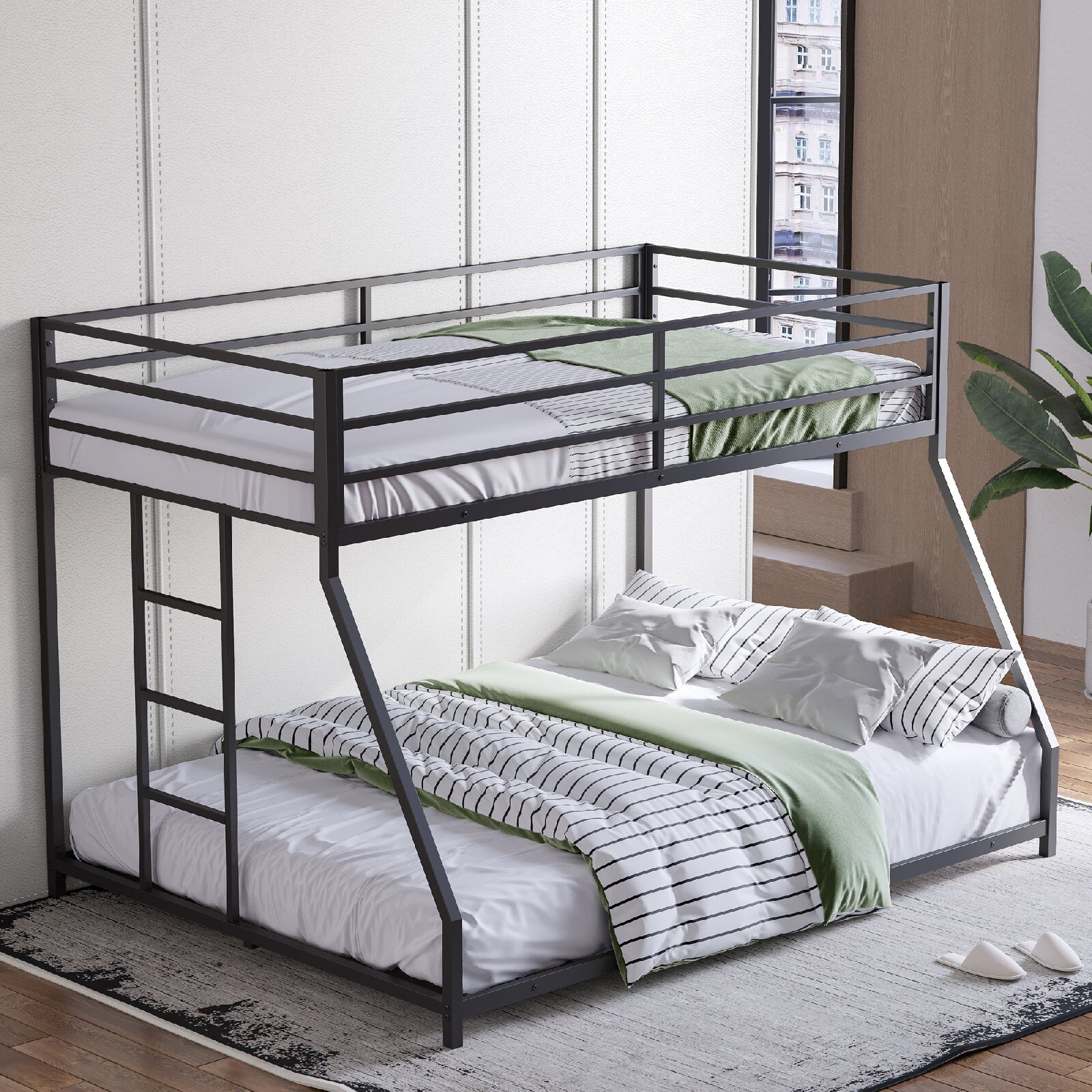 Metal Bunk Beds Twin Over Full Size with Removable Stairs, Heavy Duty ...