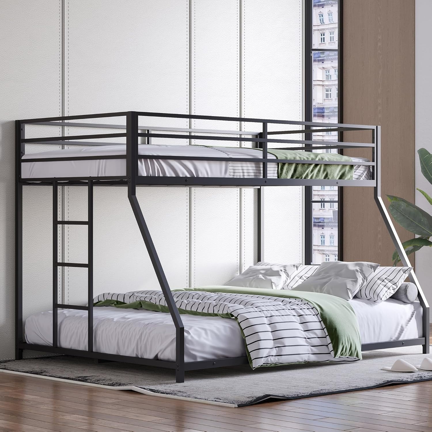 Metal Bunk Beds Twin over Full Size with Removable Stairs & Guardrail ...