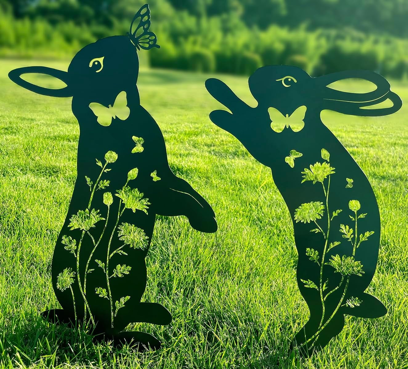 Metal Bunny Garden Decor, 17" Rabbit Yard Decor, Metal Yard Art Animals ...