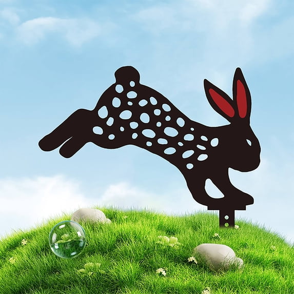 Metal Bunny Garden Decor, 8" Rabbit Yard Art, Garden Stakes with Rabbit ...