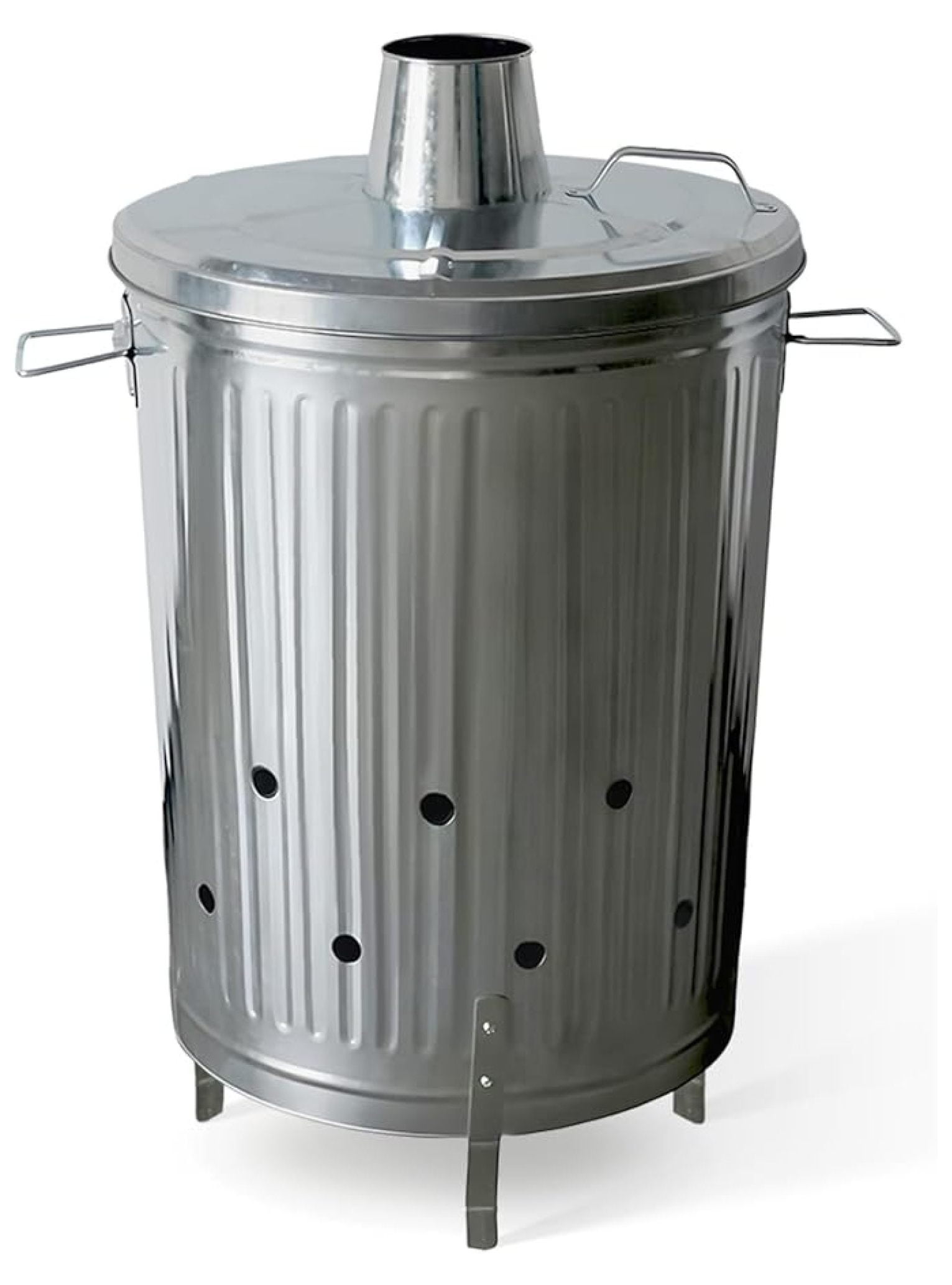 Metal Burn Bin - Galvanized Trash Can with Lid and Vent Holes - Trash ...