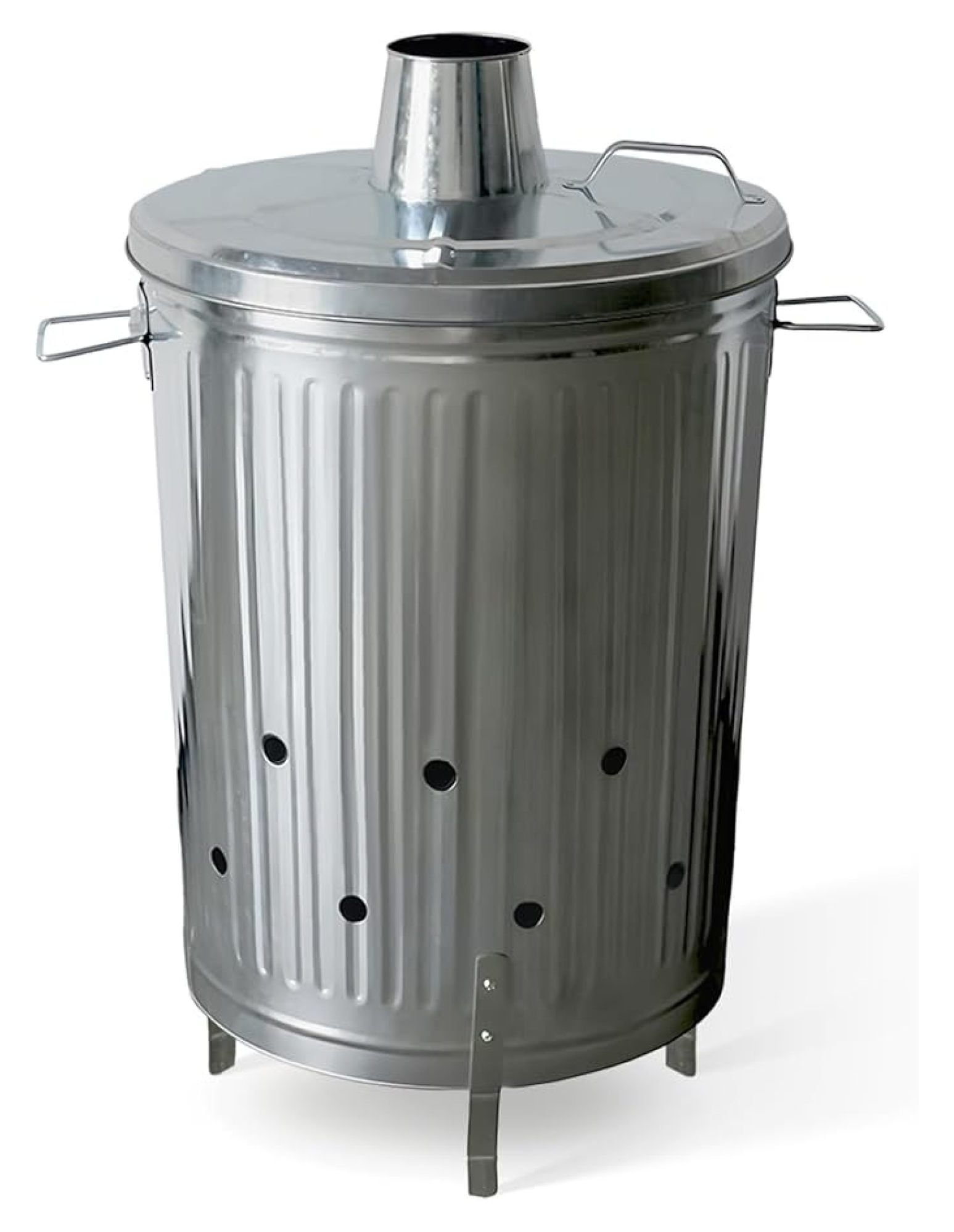 Metal Burn Bin - Galvanized Trash Can with Lid and Vent Holes - Trash Burning Container ...